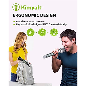 Kimyah Wireless Microphone System, All Metal Dual UHF Cordless Mics of Handheld, 328ft Range, Ideal for Church, Conference and Karaoke, DJ, Wedding(KY-8208)