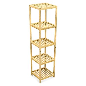 Bam & Boo - 5-Tier Multipurpose Square Shelf Modern Natural Bamboo - for Living Room, Bedroom, Office, Kitchen, Pantry(55” x 13.4” x 13.4”)