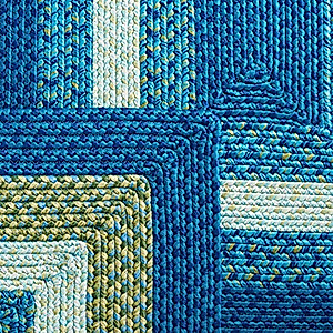 SAFAVIEH Braided Collection Accent Rug - 4' x 6', Aqua & Green, Handmade Farmhouse, Ideal for High Traffic Areas in Entryway, Living Room, Bedroom (BRA230J)