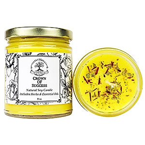 Crown of Success 9 oz Soy Spell Candle | Made with Herbs & Essential Oils | Abundance, Prosperity, Victory & Achievement Rituals | Wiccan Pagan Hoodoo Magick