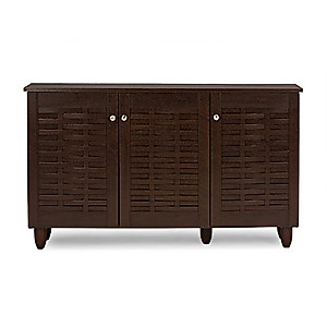 Baxton Studio Wholesale Interiors Winda Modern and Contemporary 3-Door Dark Brown Wooden Entryway Shoes Storage Cabinet