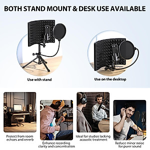 Studio Recording Microphone Isolation Shield with Pop Filter &Tri-Stand Kit Music Recording USB Condenser Mics to Laptop Pc Mac Phone Equipment for Singing Song