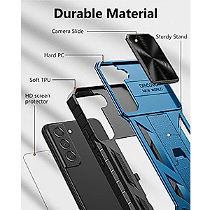 WTYOO for Samsung Galaxy S21 FE Case: Military Grade Drop Proof Protection Mobile Cover with Kickstand | Matte Textured Rugged Shockproof TPU | Protective Sturdy Phone Case for Galaxy S21 FE 5G