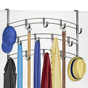 Lynk® Over Door Hook Rack - 14 Hook - Shirt, Belt, Hat, Coat, Towel, Purse, Bra Organizer - Platinum