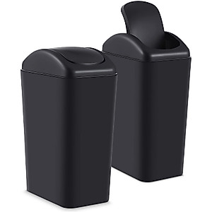 Hoolerry 2 Pcs 3 Gallon/12 Liter Small Trash Can Plastic Kitchen Garbage with Lid Small Trash Bin for Bathroom Office Bedroom Kitchen Waste Outdoor (Black)