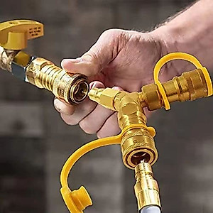 1/2 Inch Natural Gas Y Splitter, Durable Brass 2 Way Quick Connect Adapter for Natural Gas, for Weber Natural Gas Grills, Patio Heater, Pizza Oven