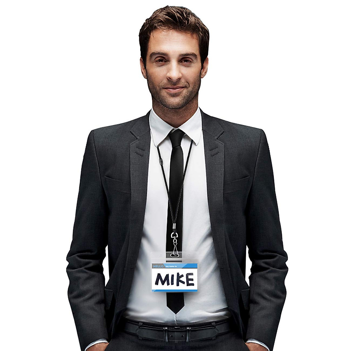 ZHEGUI Breakaway Lanyards with ID Holder Clear Plastic Horizontal Nametag Badge Holders (100 Pack, Satin Black)