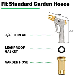 AUTOMAN Garden Hose Nozzle Sprayer, High Pressure Spray Nozzle, 100% Metal Water Hose Nozzle, 4 Patterns Watering Nozzle, Heavy Duty Garden Nozzle for Watering Plants & Lawns, Washing Cars & Pets