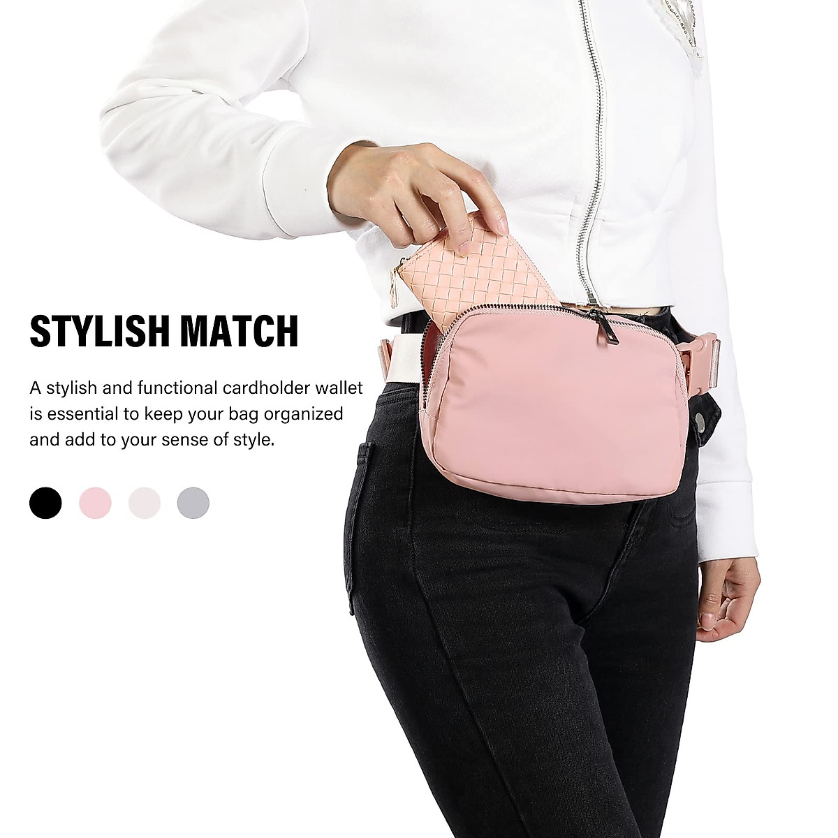 Everywhere Belt Bag with Card Holder Wallet for Women, Fanny Pack Crossbody Bags with Longer-length Adjustable Strap, Unisex Fashion Waist Packs for Workout Travelling Running (Pink)