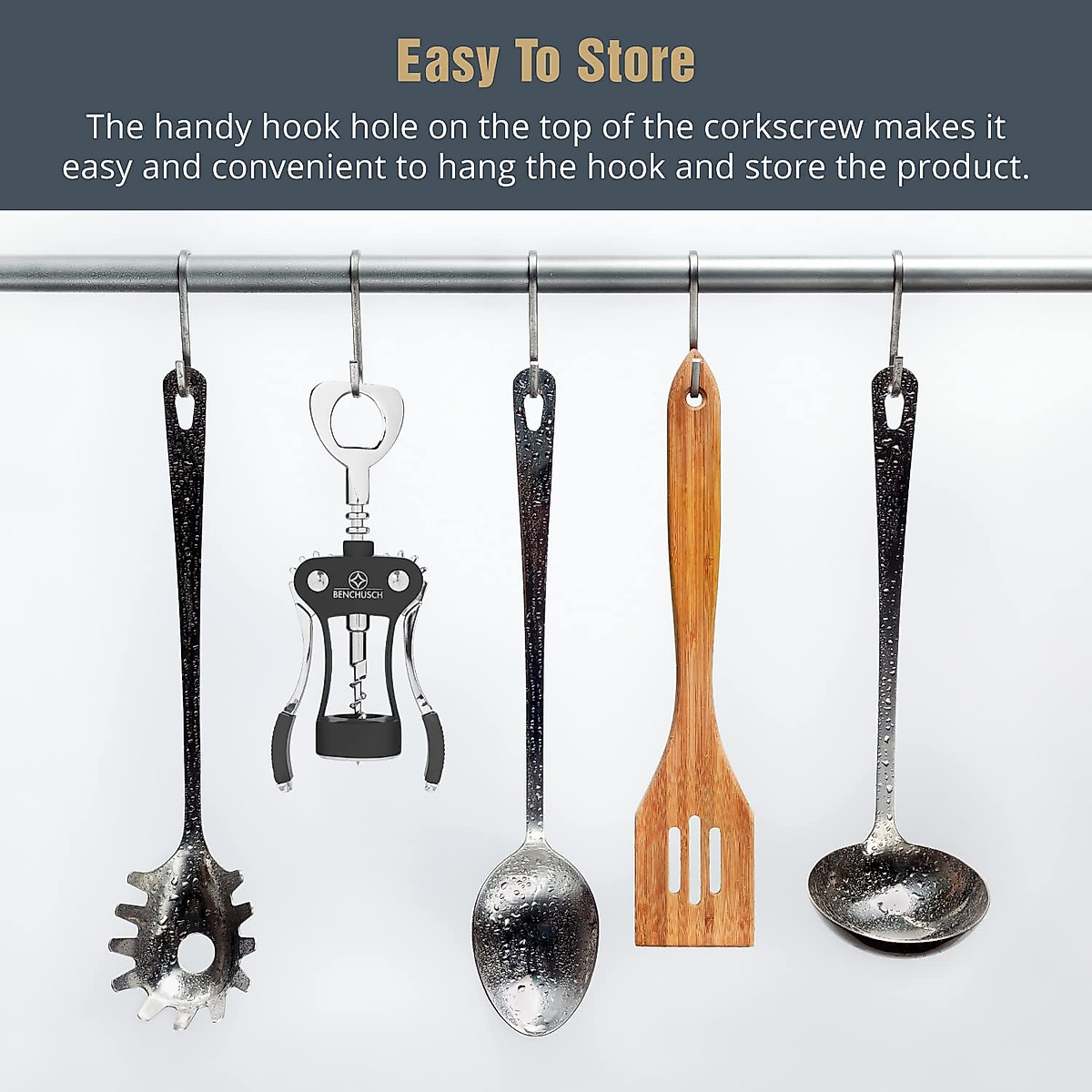 Manual Wine Opener - Multifunctional Zinc Alloy Premium Wing Corkscrew Wine Bottle Opener - Built-In Beer Cap Openers Accessories - Used In Kitchen, Restaurant & Bar (Black)