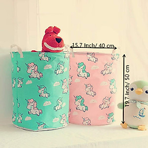 Unicorn Hampers Large Storage Baskets Canvas Kids Laundry Hampers Collapsible Home Organizer Containers for Girls Baby Nursery Room Holiday Decor, Pink