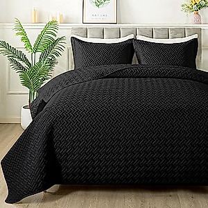 HYLEORY Quilt Set Full Queen Size - Soft Lightweight Quilts Summer Quilted Bedspreads - Reversible Coverlet Bedding Set for All Season 3 Piece (1 Quilt, 2 Pillow Shams) - Black