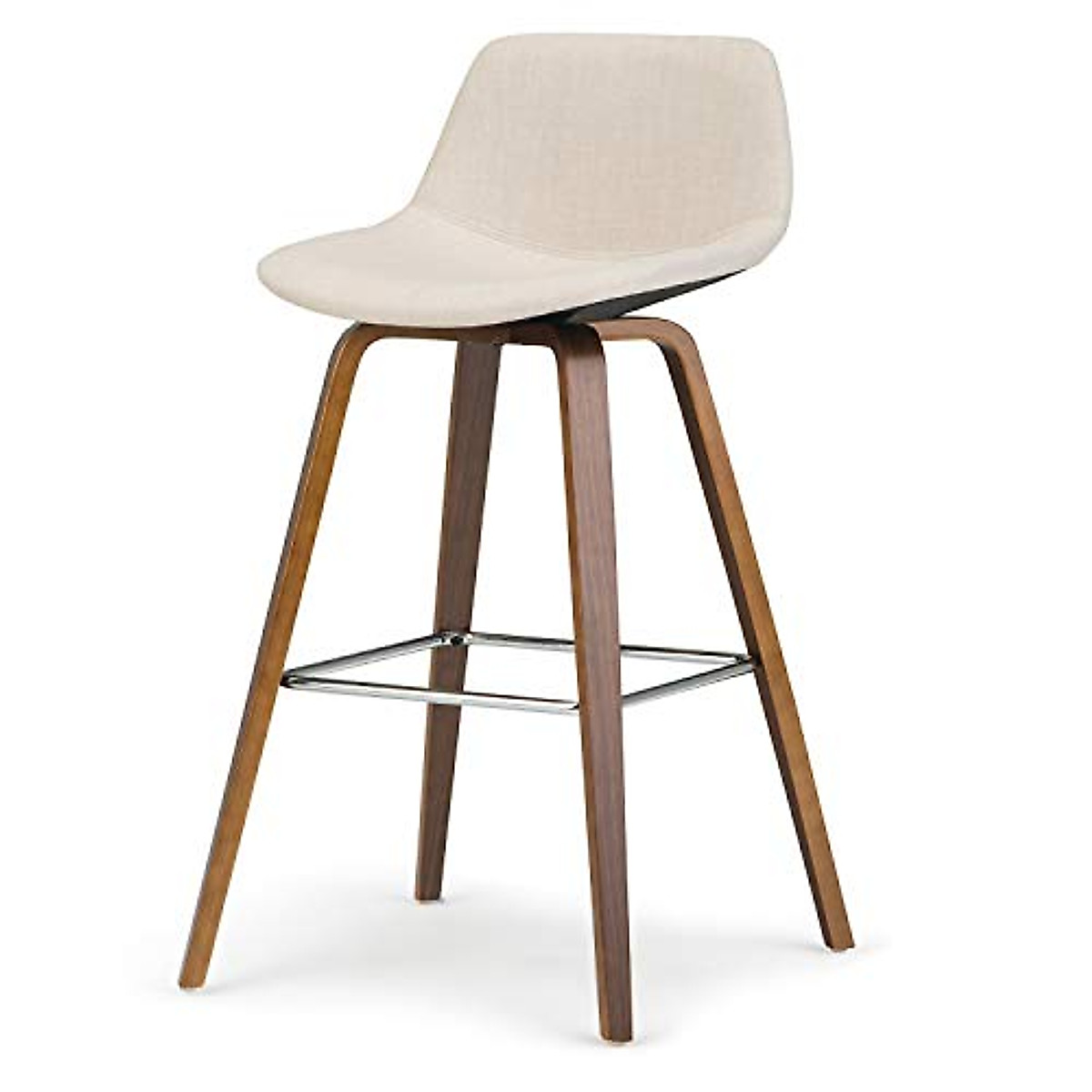 SIMPLIHOME Randolph Mid Century Modern Bentwood Counter Height Stool (Set of 2) in Natural Linen Look Fabric