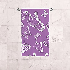 Hand Bath Towels 2 Pack Purple Butterflies Absorbent Face Fingertip Towels for Bathroom Kitchen Gym Spa Soft Hair Drying Cloth Quick Dry, 30 x 15 Inch