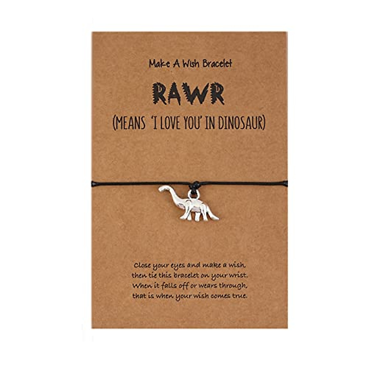 Pingyongchang 3Pcs Friendship Dinosaur Bracelet Set with Message Card Make a Wish Adjustable Bracelet Tyrannosaurus Handmade Bracelet Simple Women Jewelry Gifts