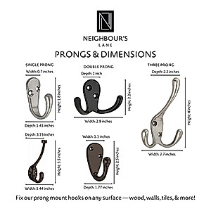 Neighbours Lane Towel Hooks for Bathroom Wall Mounted - Oil Rubbed Bronze Single Prong Wall Hooks for Hanging Coats, Clothes, Bags, Hats, Towels, & More - Pack of 2 Medium-Sized Robe Hooks