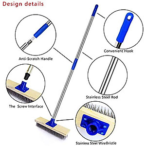 YCUTE Deck Brush, Stainless Steel Wire with Long Handle 43", Perfect for Algae, Tough Stains on Concrete, Swimming Pool, Walkways and Patio