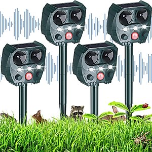 Green Ultrasonic Animal Repellent Outdoor Deterrent Devices Solar Pest Repeller with PIR Motion Sensor and LED Light Repel Squirrel Rodent Raccoon Skunk Deer for Yard Patio (4)