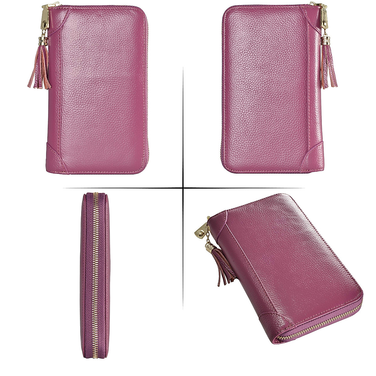 Easyoulife Credit Card Holder Wallet Womens Zipper Leather Case Purse RFID Blocking (Purple)