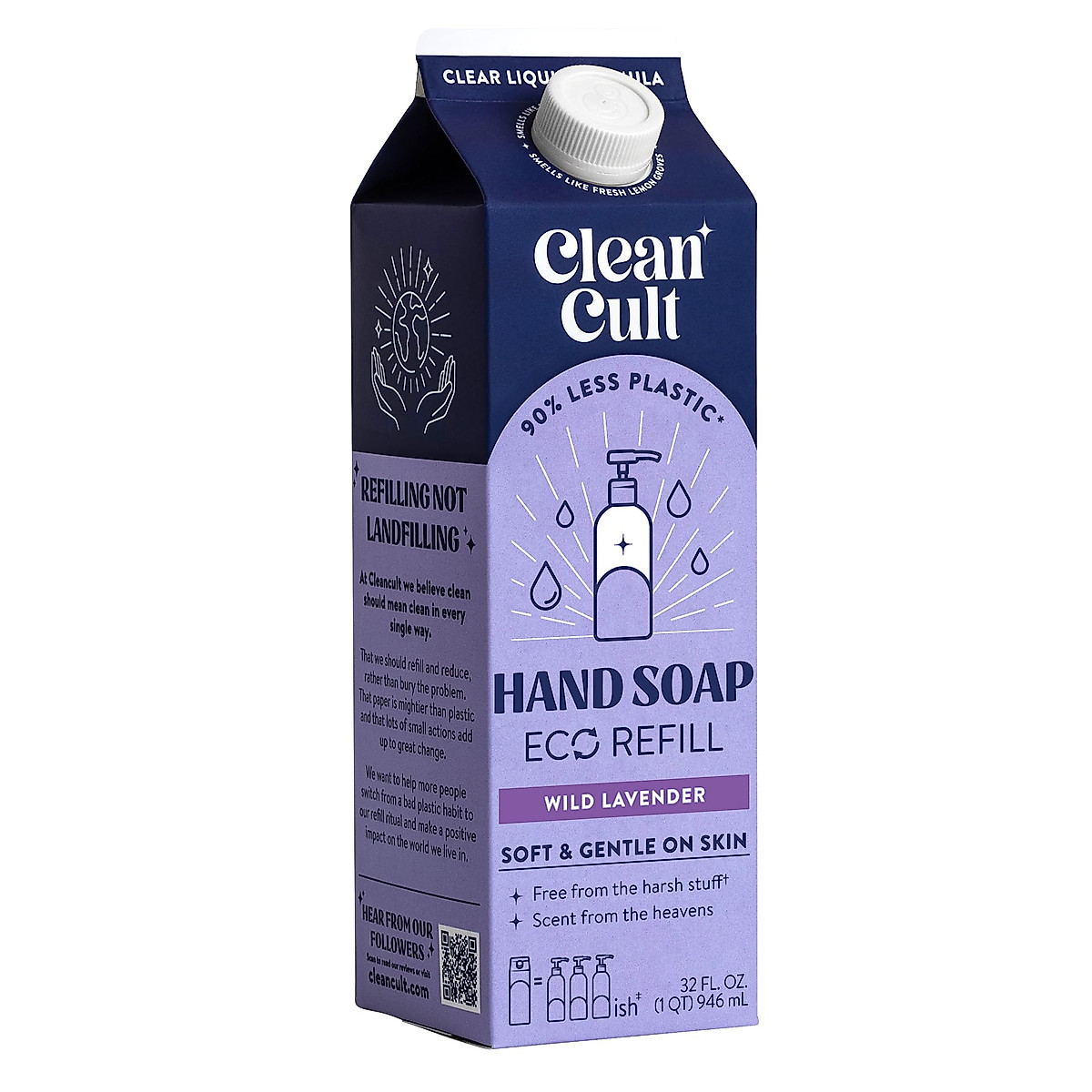 Cleancult Liquid Hand Soap Refill - Wild Lavender - Moisturizes Dry & Sensitive Skin - Made with Aloe Vera & Lavender Essential Oils - Eco Friendly - Paper-Based Packaging - 32 oz/1 Pack