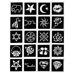 Tizoerly Temporary Tattoos Kit, 4Pcs Semi Permanent Tattoo Paste Cones, India Body DIY Art Painting for Women Men Kids, Freehand Plaste with 3 Colors, 20× Adhesive Stencil,1× Bottle,4× Nozzles