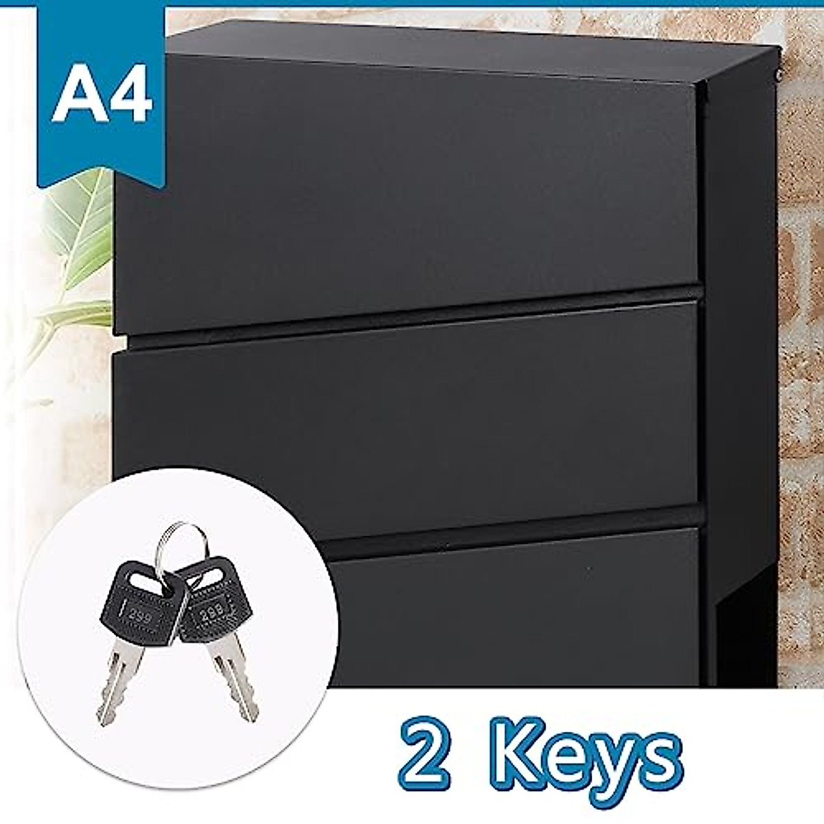 Wall Mounted Mailboxes with Key Lock, Lovndi Large Capacity Drop Mail Locking Box for Outdoor, Lockbox 932 Black Matt