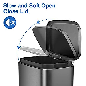 BETHEBEST 3.2 Gallon Black Stainless Steel Trash Can with Lid,Small Trash Can with Soft Close Lid,Garbage Can with Removable Inner Bucket (Titanium Black)