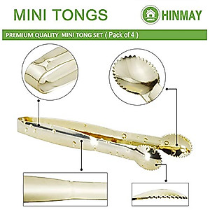 HINMAY Mini Appetizer Tongs 5-3/4 Inch Small Serving Tongs, Set of 4 (Gold)