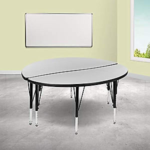 Flash Furniture 2 Piece 47.5" Circle Wave Collaborative Grey Thermal Laminate Activity Table Set - Height Adjustable Short Legs