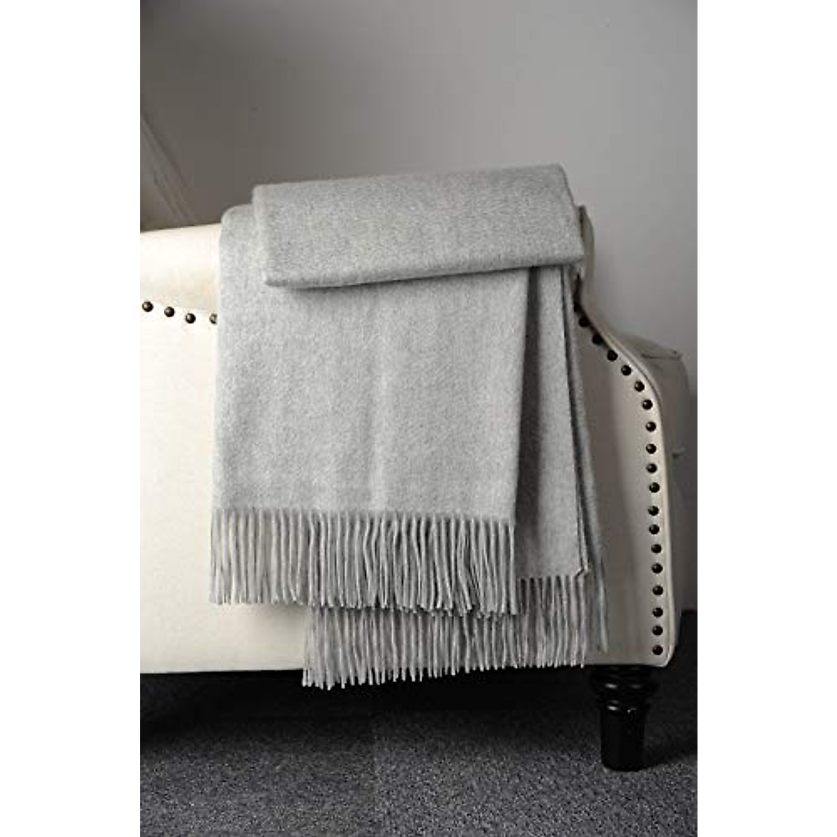 EP Mode 100% Pure Cashmere Throw Blanket for Sofa, Classic Design with Gift Box (Lt. Heather Grey)