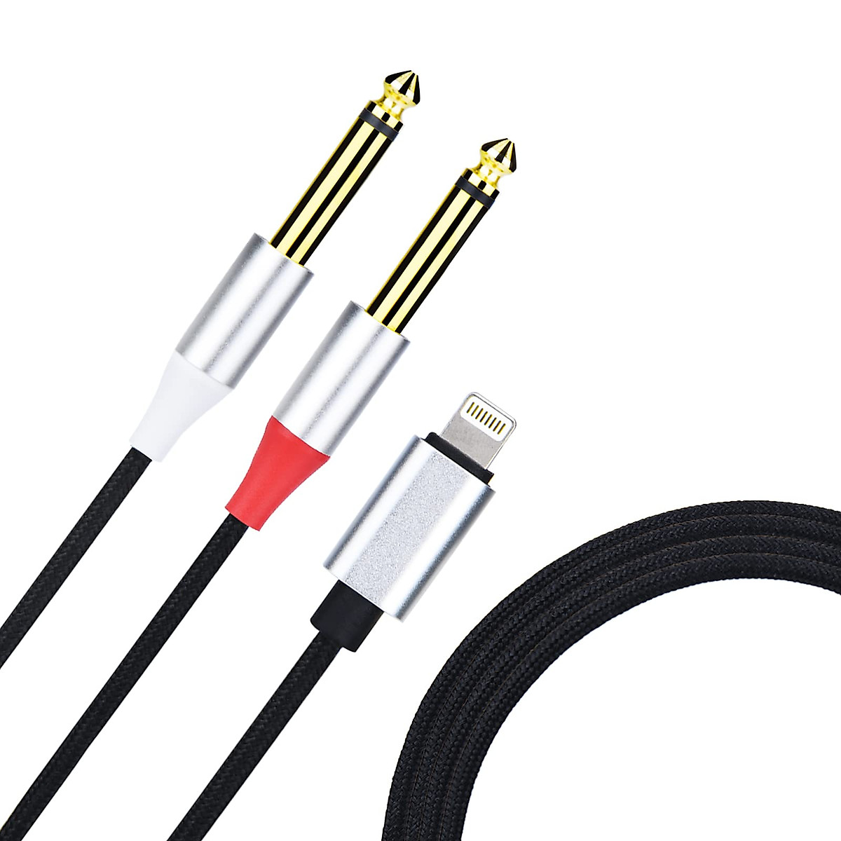 Enbiawit Lightning to Dual 6.35mm Mono Stereo Y-Cable Splitter Lightning to Dual 1/4 inch Audio Cable Compatible for iPhone14/13/12/11/X/XS/XR/8/7/iPad,Amplifier, Speaker, Headphone, Mixing Console