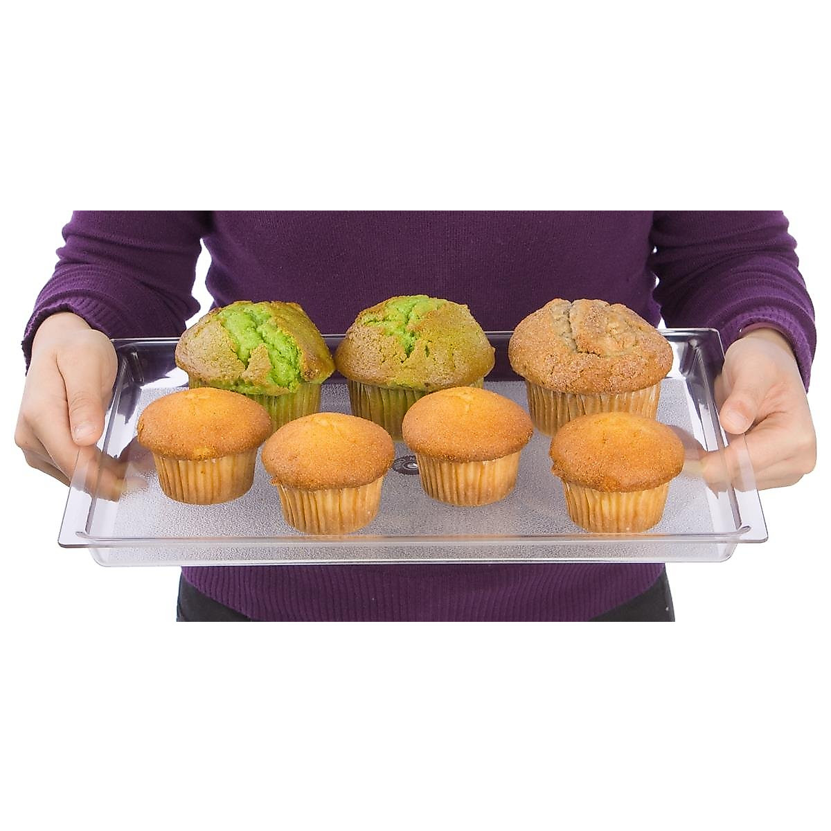 Set of 3, Plastic Food Tray with Textured Bottom, 14-3/4 x 1 x 10-3/4-Inch, Rectangular, Translucent