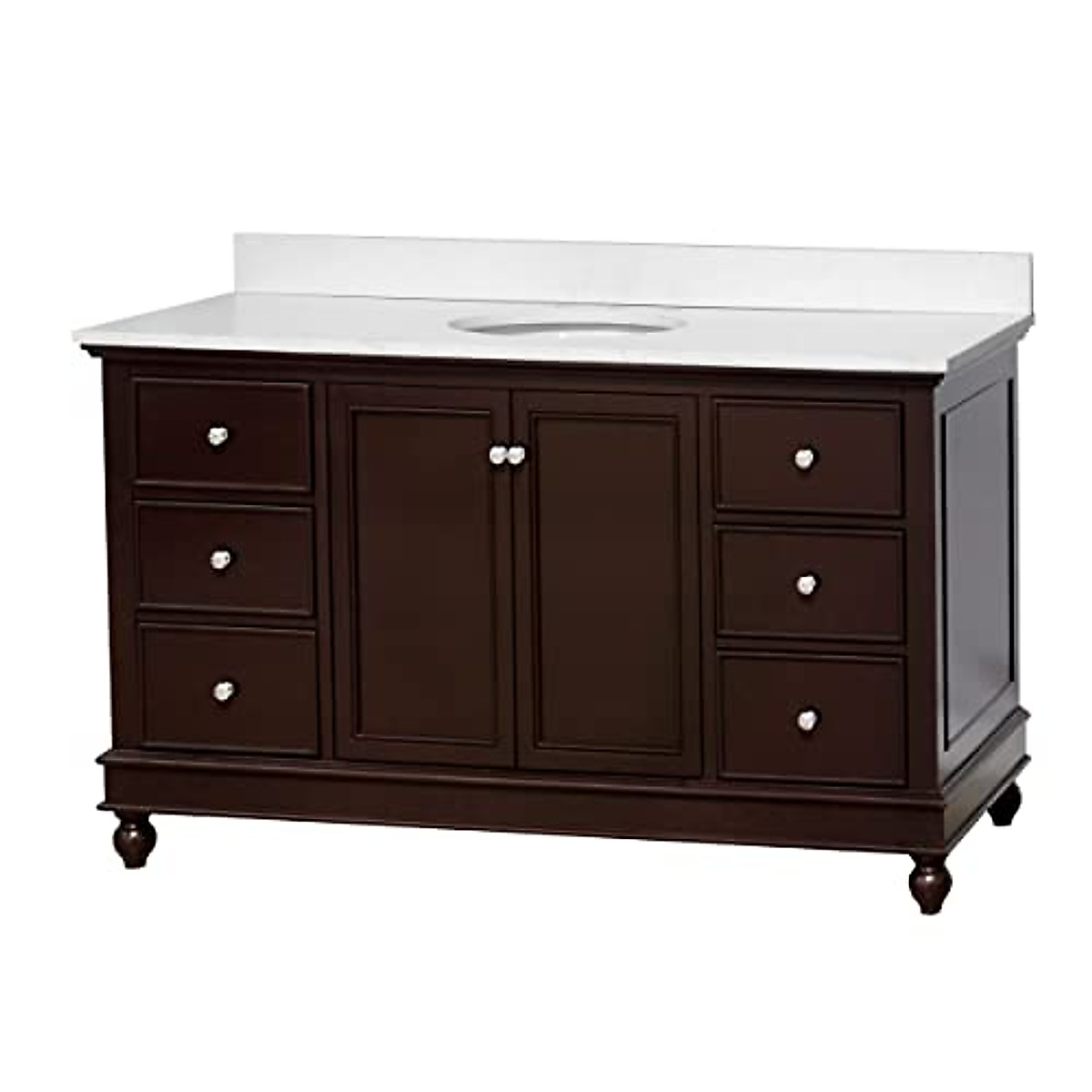 Kitchen Bath Collection Bella 60-inch Single Bathroom Vanity (Chocolate/Quartz): Includes Chocolate Cabinet with Stunning Quartz Countertop and White Ceramic Sink