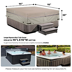 PatioGem Hot Tub Cover Protector, Outdoor SPA Covers for Hot Tub, Heavy Duty 600D Polyester Waterproof UV Protection Hot Tub Covers Replacement, Square SPA Cover Protector 95 x 95 x 20 inch, Grey