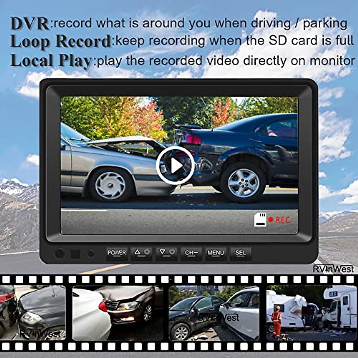 Backup Camera System with 9'' 1080P Monitor for RV Semi Box Truck Trailer Camper, 4 Split Screen Quad View HD DVR Record Monitor + IP69 Waterproof Night Vision Rear Side View Camera Avoid Blind Spot