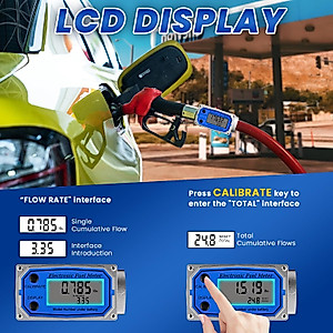 Fuel Meter 3/4 Inches, Digital Turbine Fuel Flow Meter 2.5-31 GPM Aluminum Alloy Engineered, Industrial Grade Fuel Transfer Meter for Water, Diesel, Gas Oil, Gasoline, Supports Gallon, QTS, PTS, L, m³