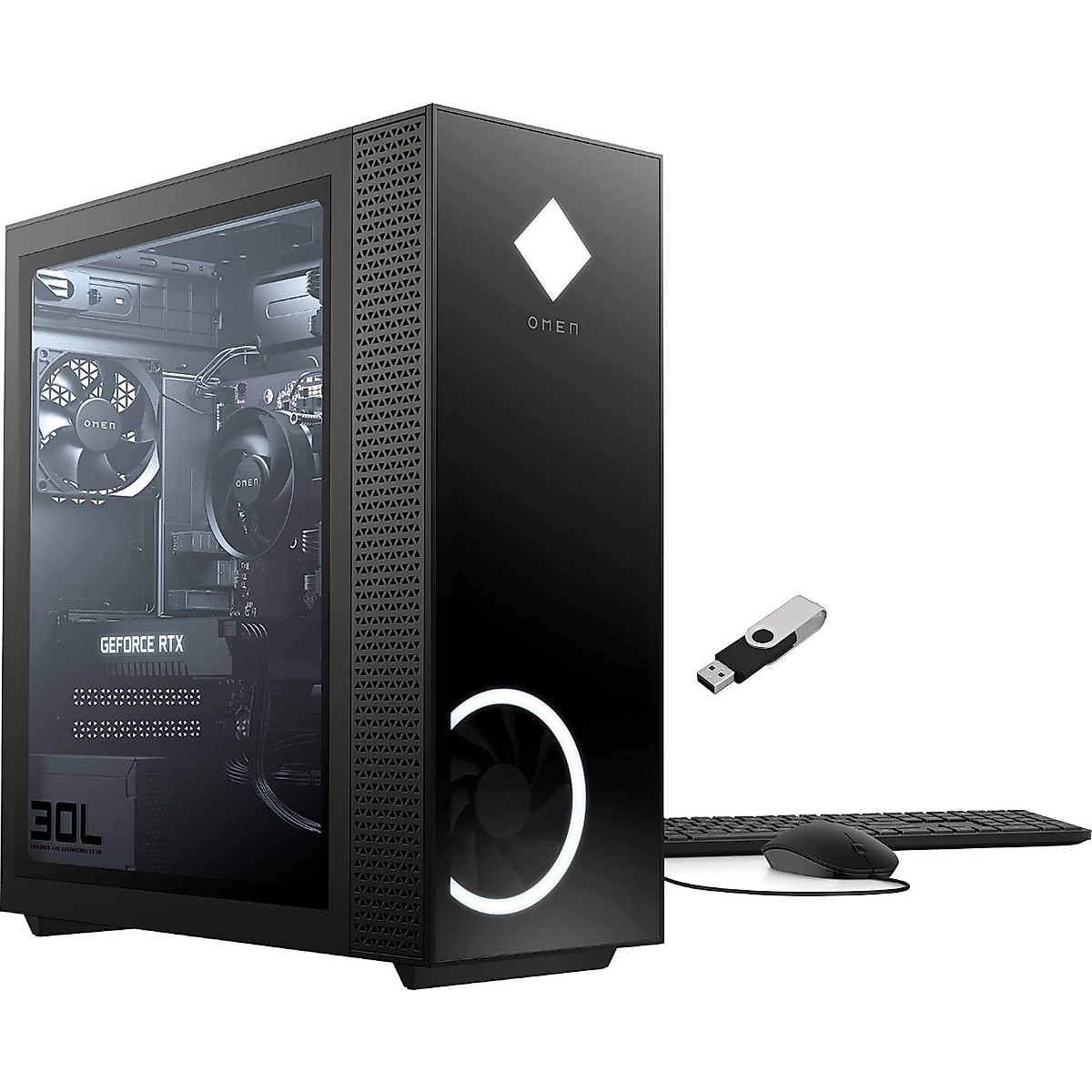 HP 2022 OMEN 30L Gaming Desktop AMD Ryzen 5 5600G 6-Core CPU AMD Radeon RX 6600 XT (8GB GDDR6) 16GB DDR4 1TB SSD + 2TB HDD Tempered Glass Side Panel Windows 10 w/RATZK 32GB USB Drive