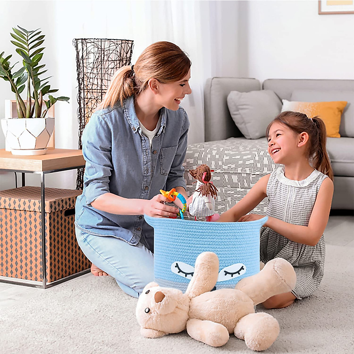 Erumly Cute Cotton Rope Basket, Storage Basket, Baby Laundry Basket, Nursery Organizers and Storage, Baby Hamper, Kids Basket, Toy Bin, Dog Cat Toy Baskets, Baby Gift Basket | 13.7 x 13.7 (Blue)