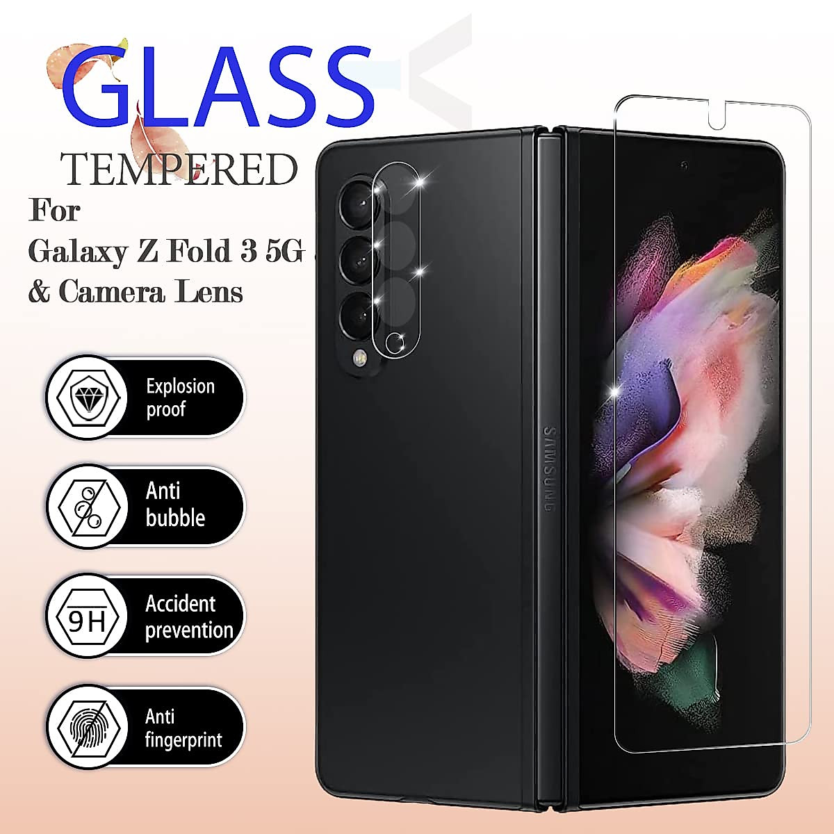 Galaxy Z Fold 3 5G Screen Protector + Camera Lens Protectors By YEYEBF, [2+2 Pack] Full Coverage Tempered Glass Screen Protector for Galaxy Z Fold 3 [Case-Friendly][Anti-Shatter][3D Glass]
