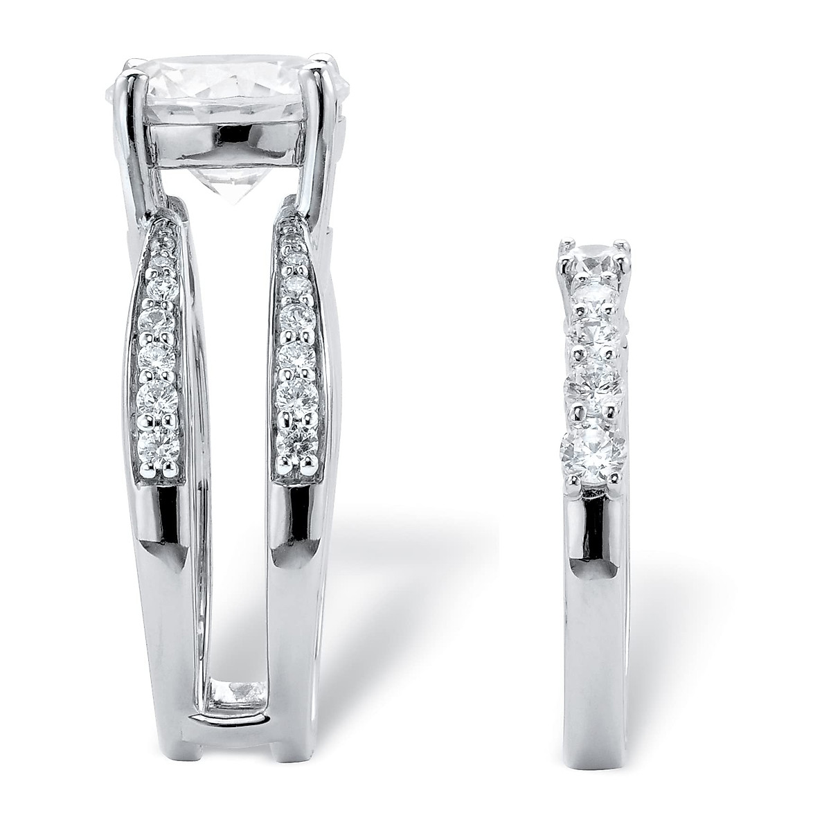 PalmBeach Yellow Gold-Plated or Platinum-Plated Sterling Silver Round Cubic Zirconia Jacket Bridal Ring Set Size 7