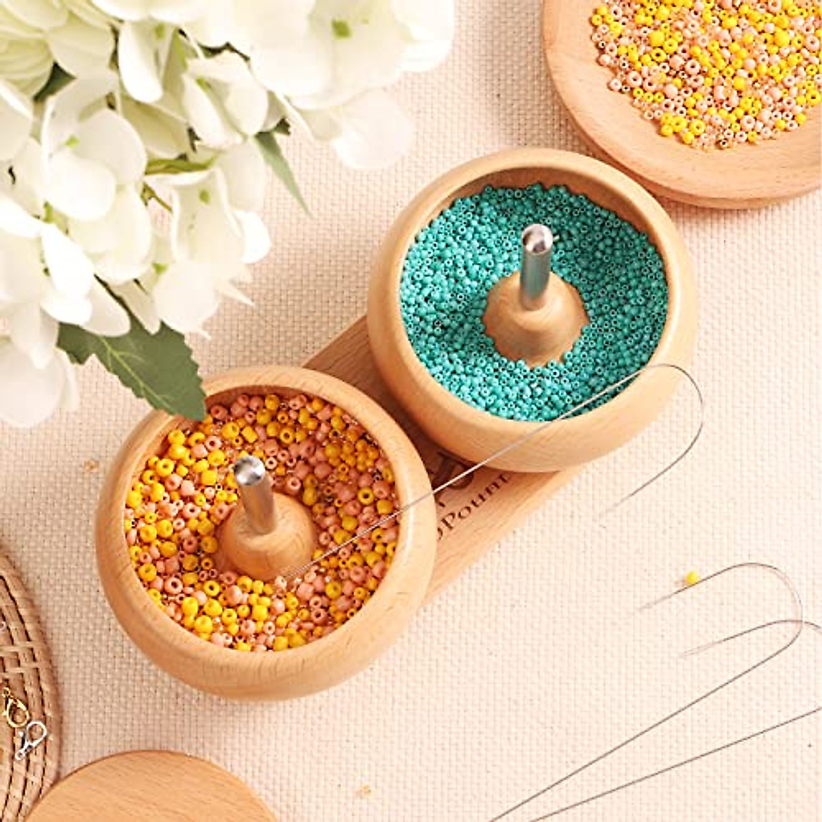 PP OPOUNT Large Bowl Bead Spinner with 2 PCS Bowls and 2 PCS Big Eye Bead Needles, Bead Spinner for Jewelry Making, DIY Seed Beads, Clay Beads, Waist Beads, Bracelets, Necklace (Patent)