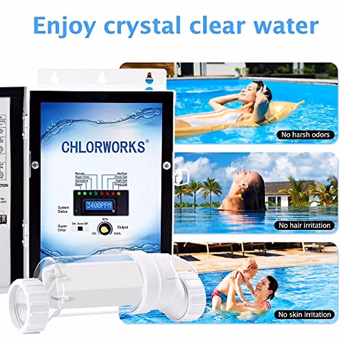 CHLORWORKS Saltwater Pool System Chlorine Generator - up to 40,000 Gallons