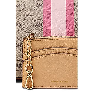 Anne Klein AK Logo Varsity Stripped Mini Satchel, Cream-Brown/Warm Sand w/Petunia-Brite Petal Stripe