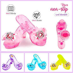 Jeowoqao Princess Dress up Shoes,Girls Dress up Shoes Princess Dress Up Pretend Play Set 4 Pair of Princess Shoes, Princess Dresses Princess Cape Jewelry Toys for Toddler Girls Age 3 4 5 6 Years Gift