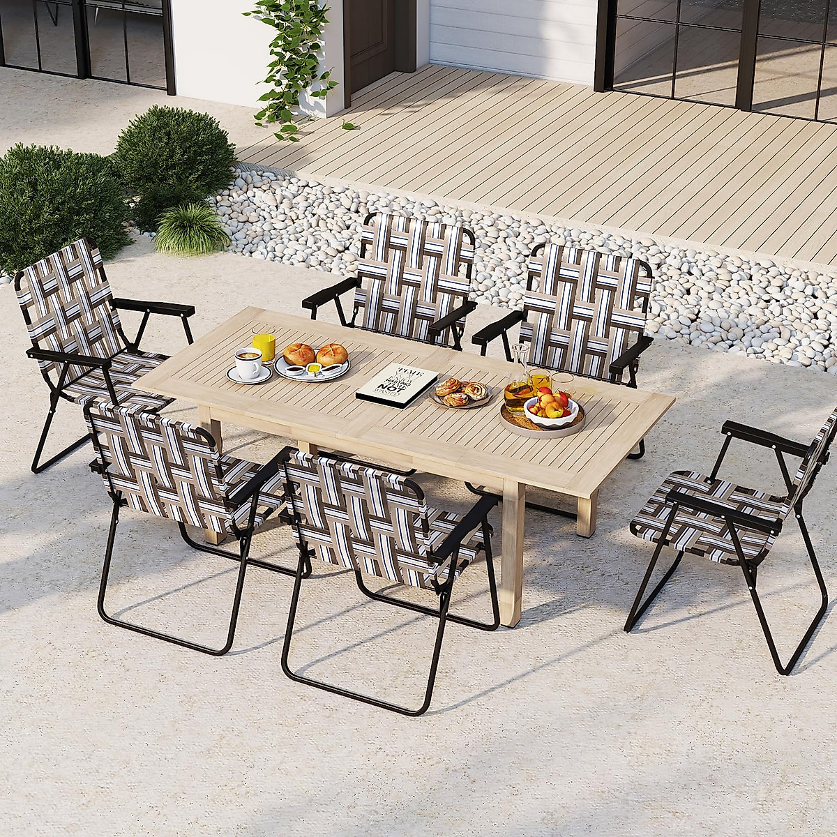 GYMAX Folding Chair, Patio Lawn Chair Set with Armrest, Indoor/Outdoor 2 Pack Webbed Lightweight Dinning Chair, Portable Beach Chair for Outside, Poolside, Backyard (Coffee, 2)