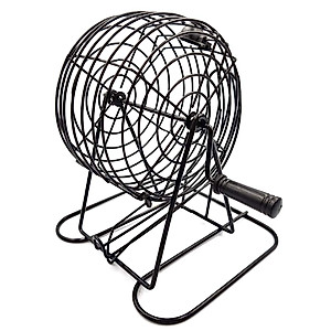 Yuanhe Deluxe Bingo Game Set - 6 Inch Metal Cage with Calling Board, 5 Shutter Slide Cards, 75 Colored Balls, for Large Group Games