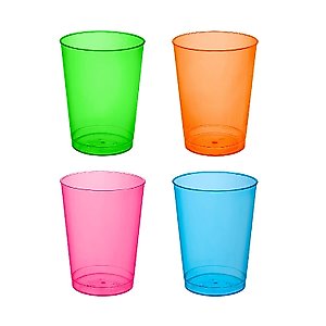 Party Essentials Hard Plastic 10-Ounce Party Cups/Drinking Glasses/Tall Tumblers, 25-Count, Assorted Neon