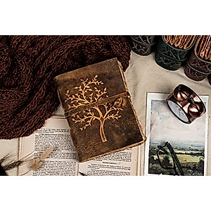 Vintage Leather Journal Tree of Life - Leather Bound Journal - Vintage Deckle Edge Paper - Sketchbook - Journal for Women Men - Book of Shadows by LEATHER VILLAGE (Distressed Brown, 8 inchesX6 inches)