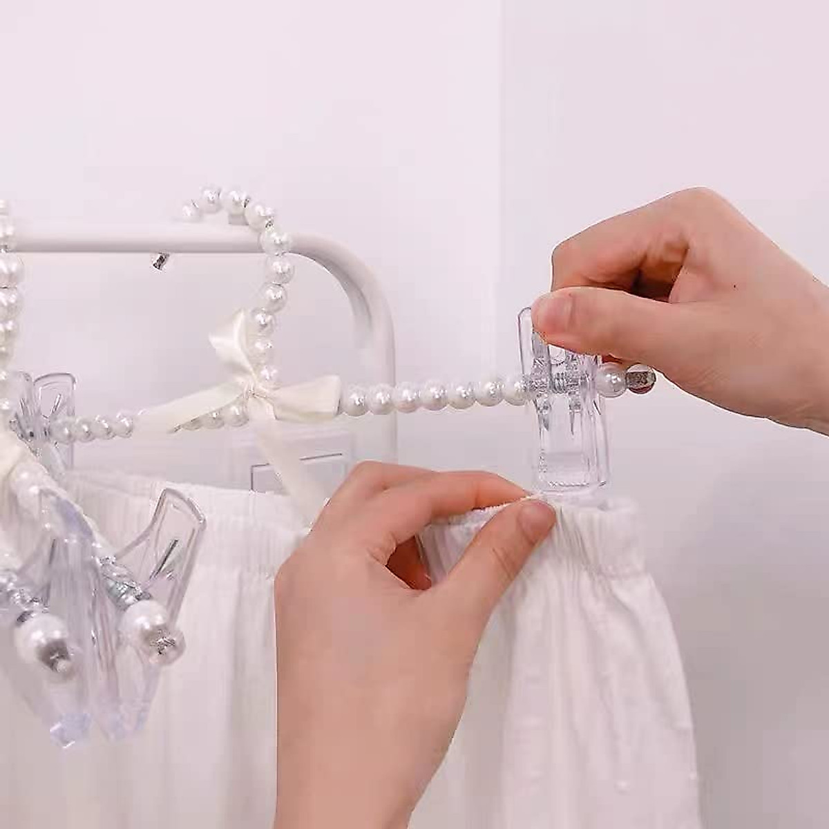 5 Pcs Plastic Artificial Pearl Pants Hangers Jeans Hangers Delicate Clothes Hangers with Clip for Trousers Skirts Jeans Slacks Pants,9.4 Inch