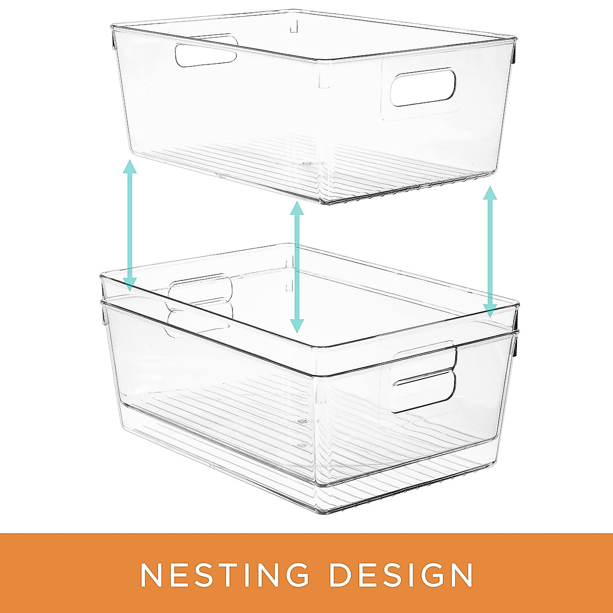 Sorbus Clear Square Fridge Bins- Thick Sturdy Plastic Refrigerator Pantry Organizer- Versatile Non-Slip Stackable Cabinet Organization- Bath, Makeup, Food Snack Packet Organizer - 3 Pack